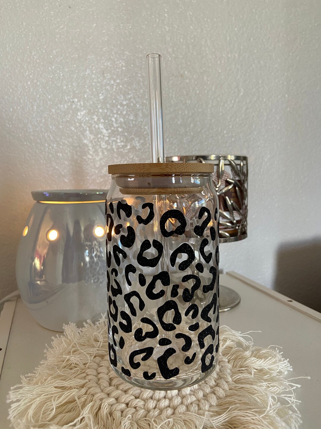 Glitter Leopard Coffee Glass | Spring Coffee Glass | Glitter Leopard ...