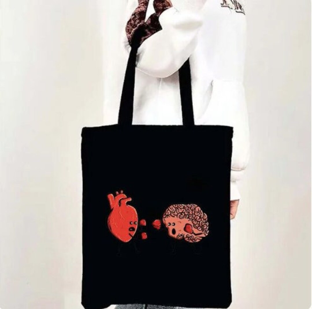 Funny Tote Bag With Heart and Brain, Nurse Tote Bag, Personalized Tote ...