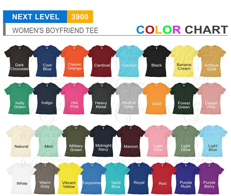Next Level 3900 Color Chart | Best Color Chart | JPG and PNG ...