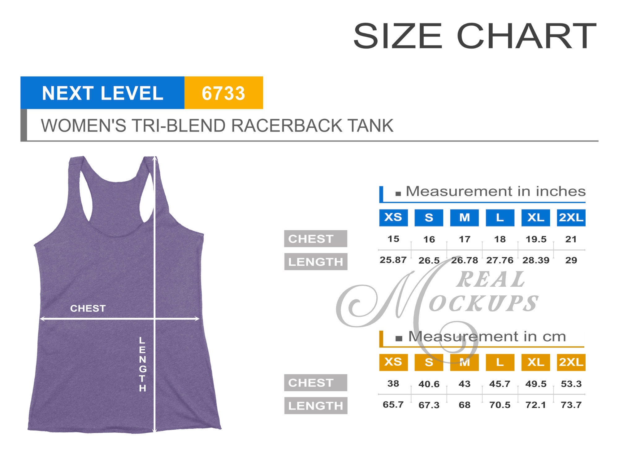 Next Level 6733 Women's Racerback Tank Size Chart - Next Level Size ...
