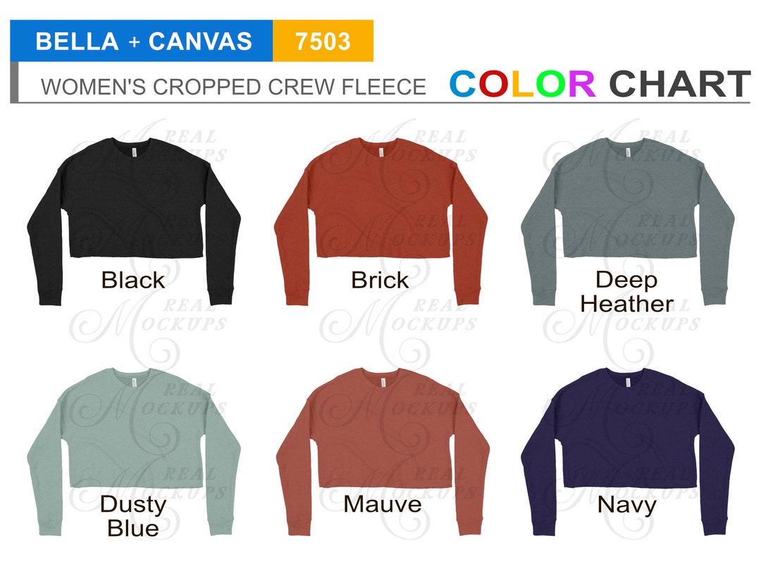 Bella Canvas 7503 Color Chart | Women's Cropped Sweatshirt Color Chart ...