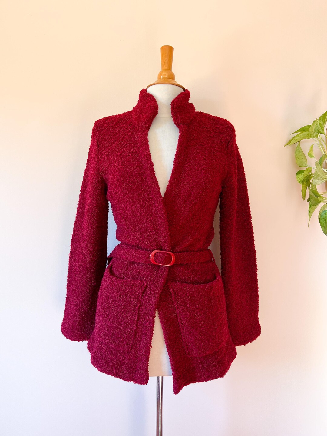 70s Vintage Red Boucle Knit Sweater Jacket / Jade Sportswear / Skinny ...
