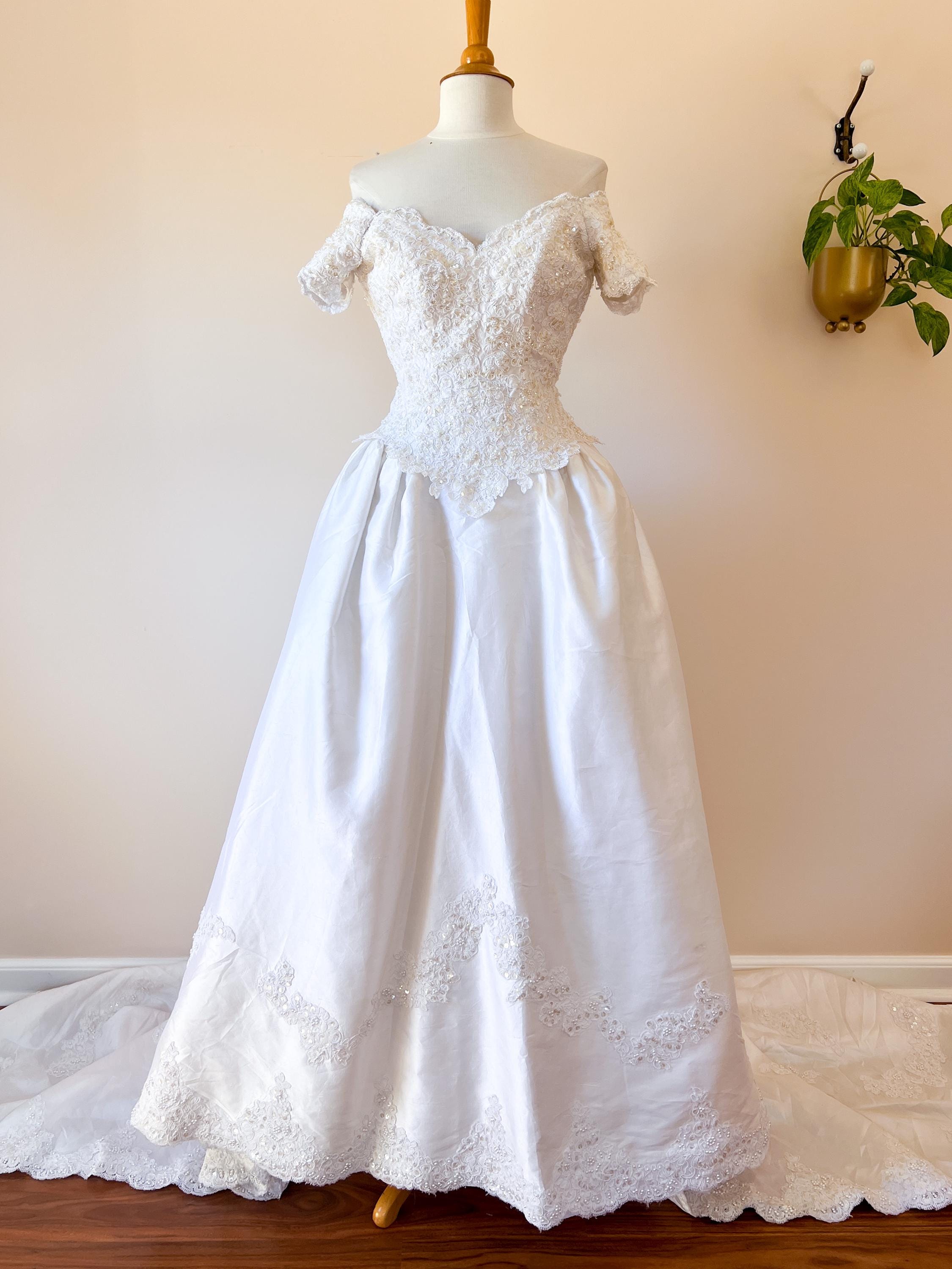 Vintage Silk Princess Wedding Gown / Jasmine / Beaded Lace Bodice ...