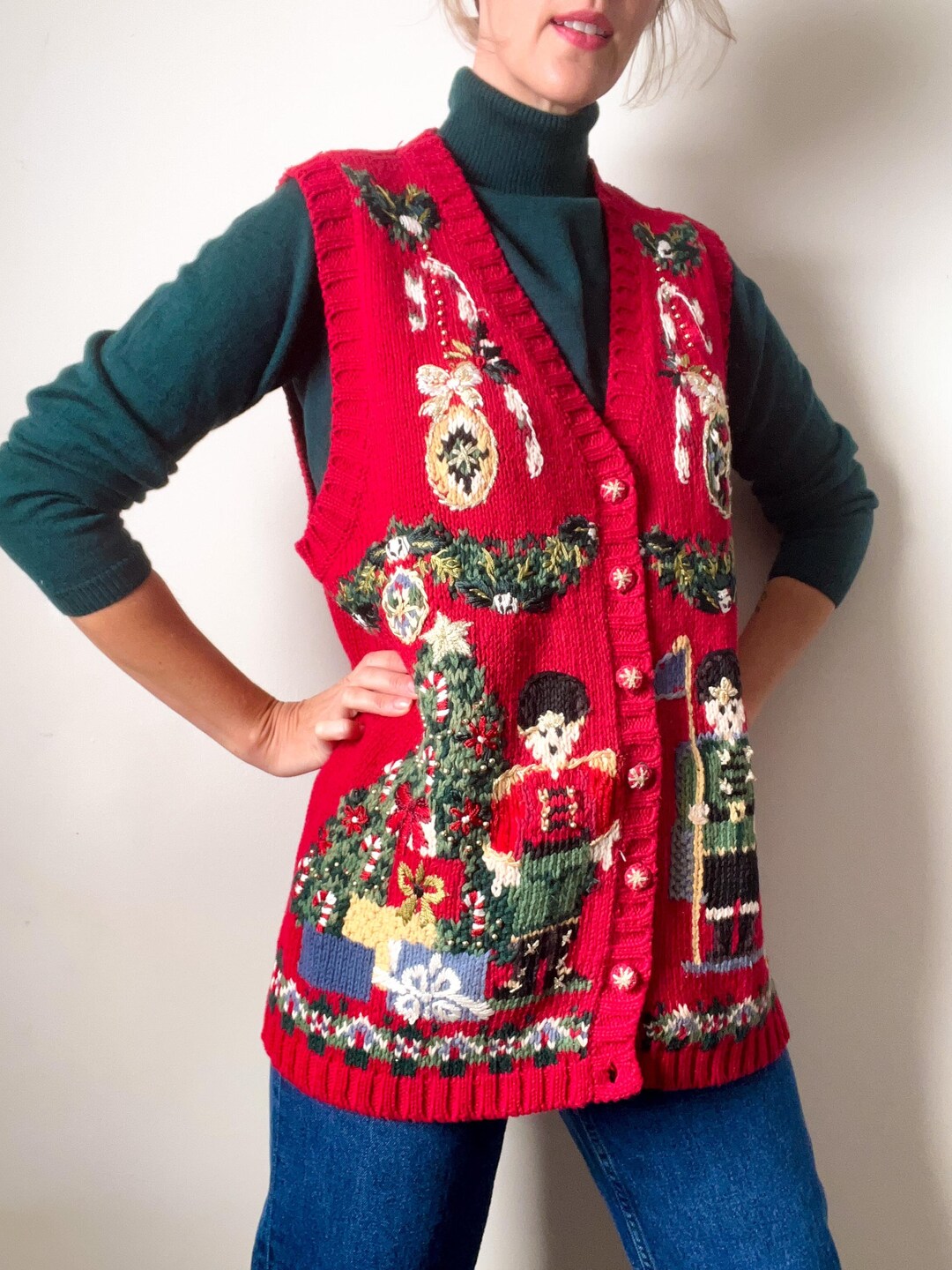 Y2k Vintage Nutcracker Christmas Vest / Tiara Int'l / Hand-knit Vest ...