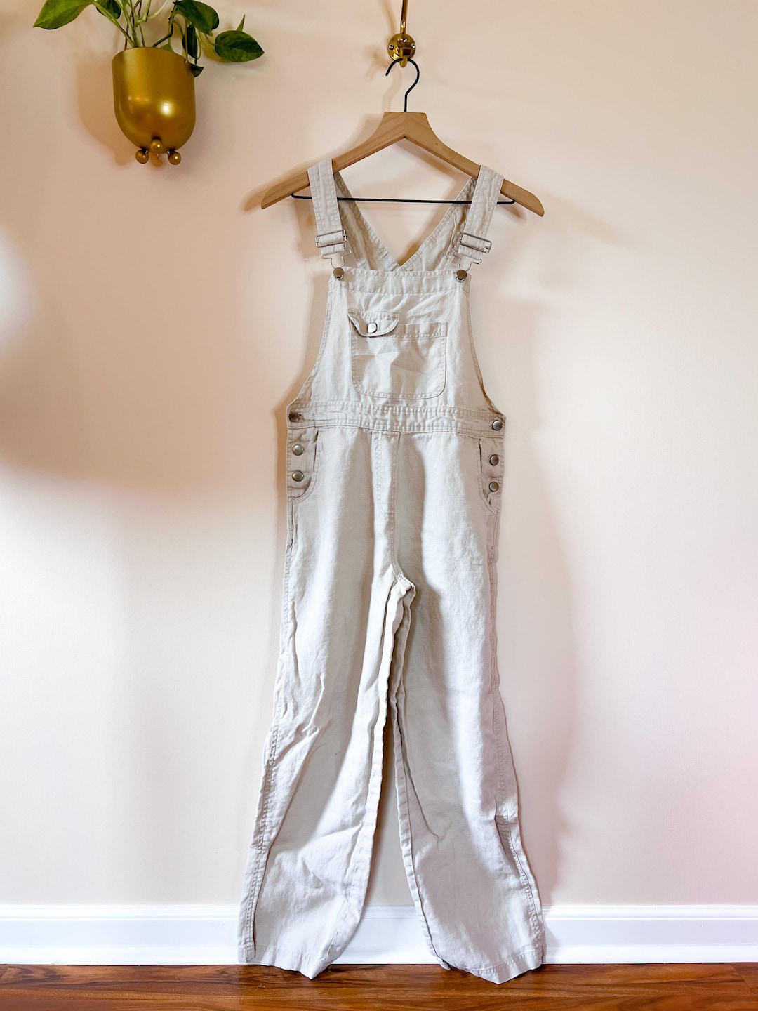 Vintage Beige Linen Overalls / Chadwicks / Petite Overalls / Straight ...
