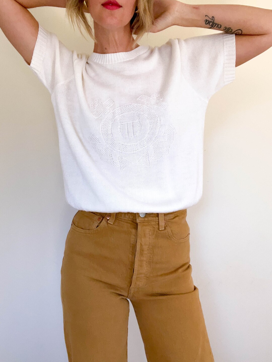 70s Vintage Cream White Nautical Sweater Shirt / Kenneth Too / Short ...