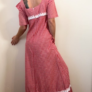 70s Vintage Gingham Prairie Dress / Handmade / Red White Gingham ...
