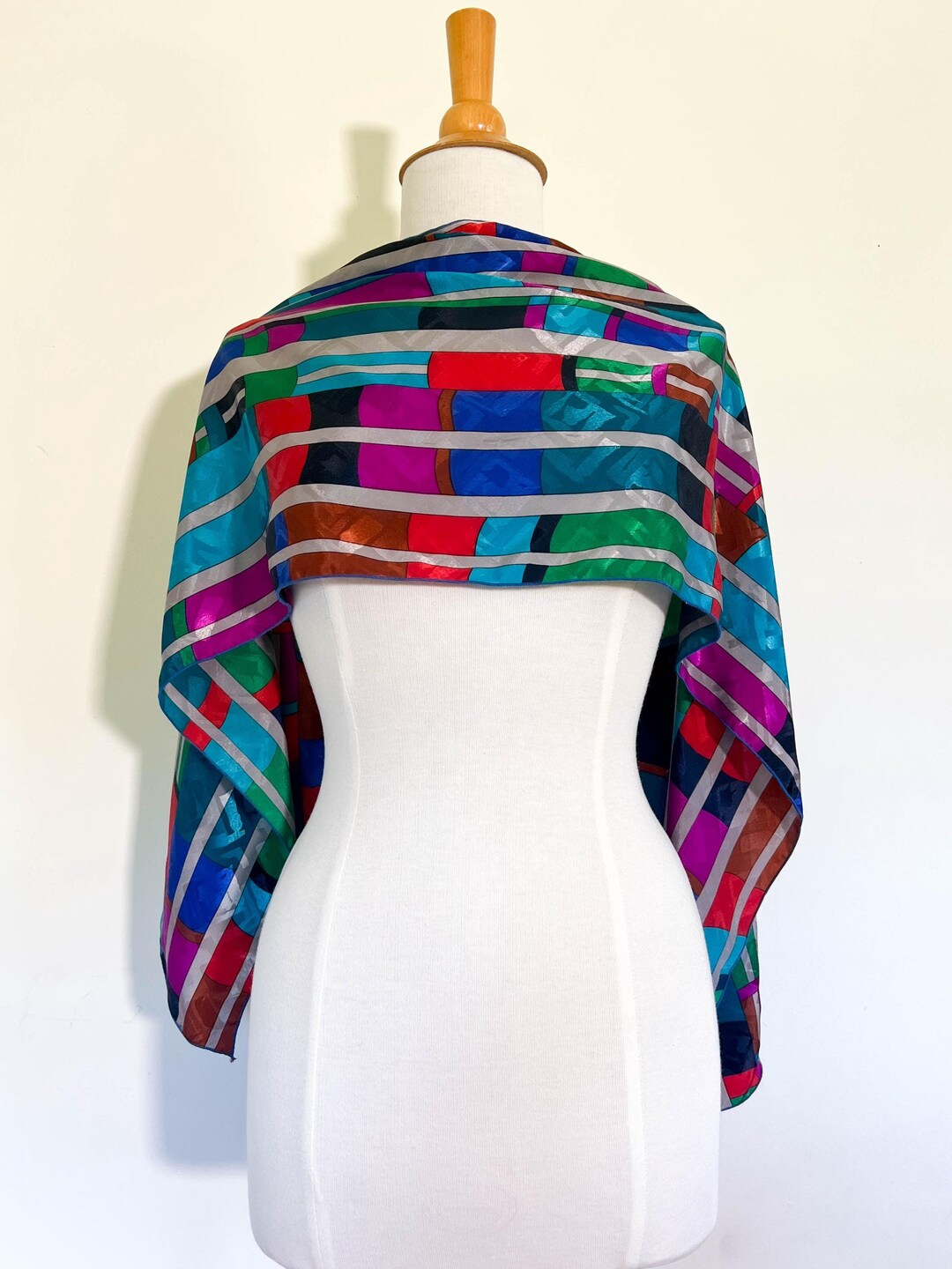Vintage Colorful Stained Glass Window Scarf / Jewel Tones Silver ...