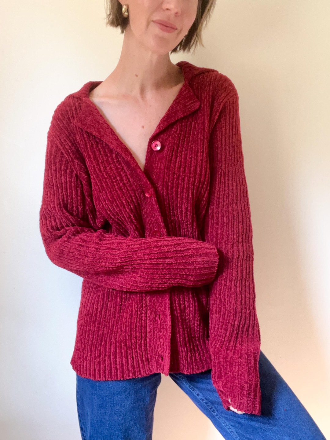 90s Vintage SPIEGEL Red Chenille Shacket / Heavy Weight Chenille ...