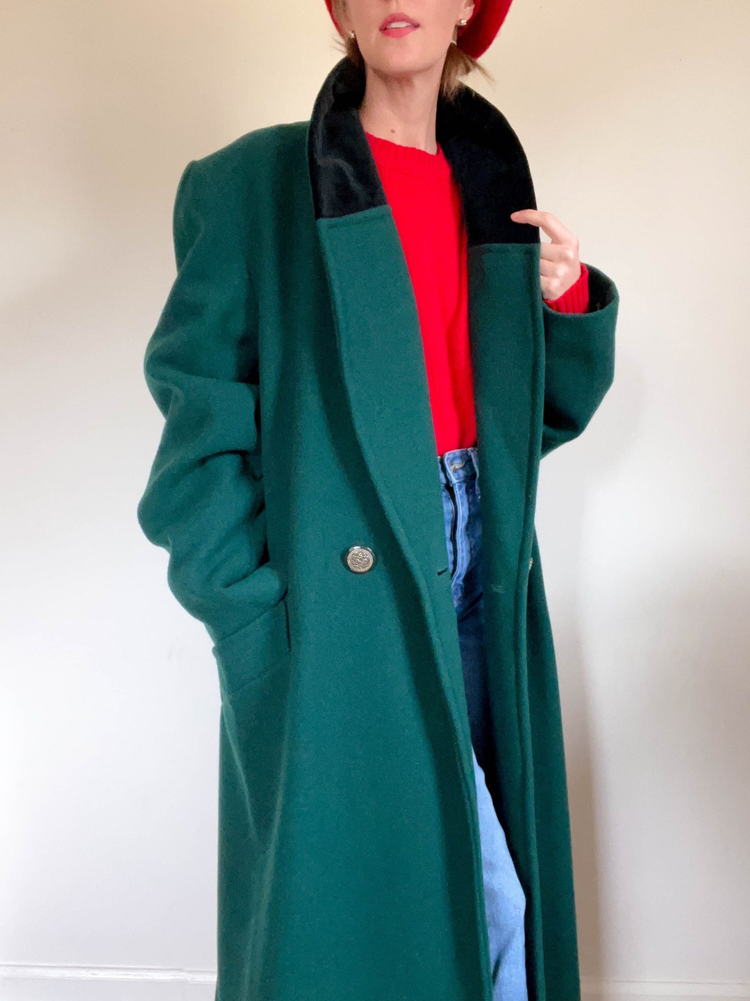 80s/90s Vintage Emerald and Black Velvet Duster / Made by Donnybrook ...