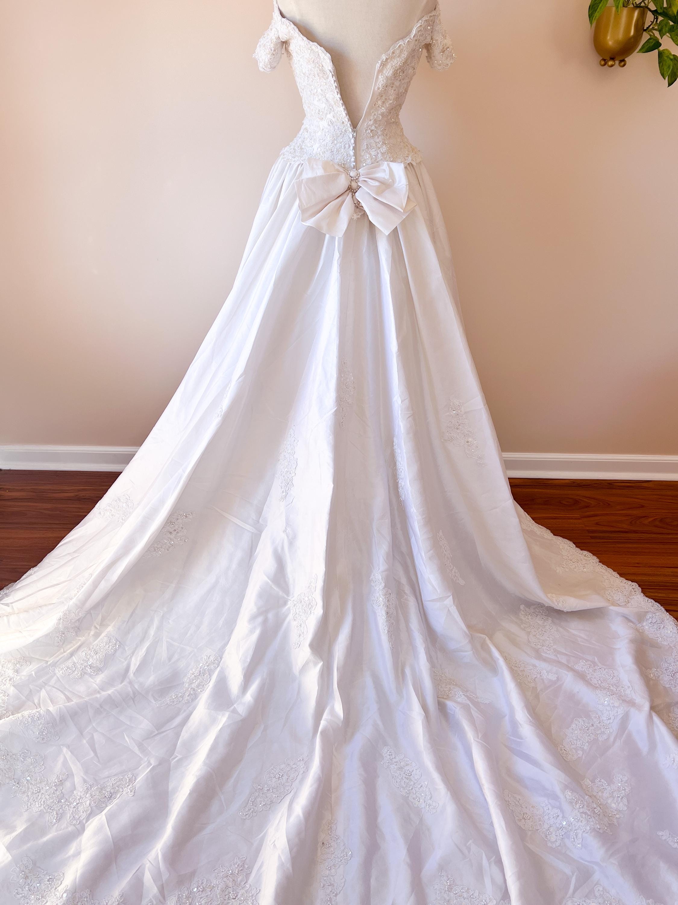 Vintage Silk Princess Wedding Gown / Jasmine / Beaded Lace Bodice ...