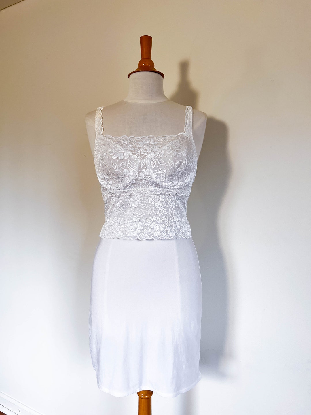 Vintage Lacy White Slip Nightgown / OLGA / Underwire Cups / Sheer Lace ...