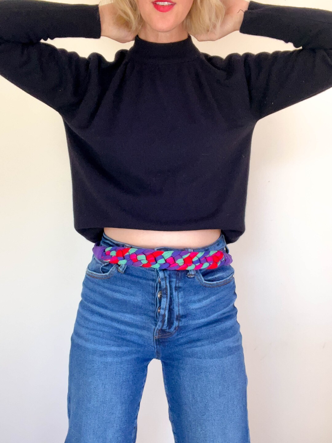 Vintage Colorful Braided Rope Belt / Braided Waist Belt / Purple Red ...
