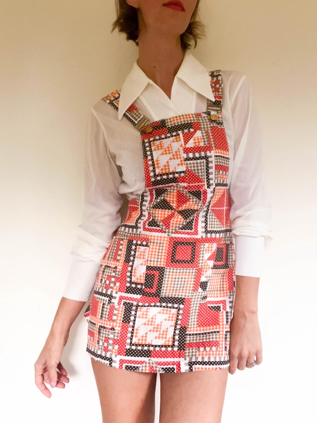 60s Vintage Micro Mini Jumper Dress / Wrap and Button Closure in Back ...