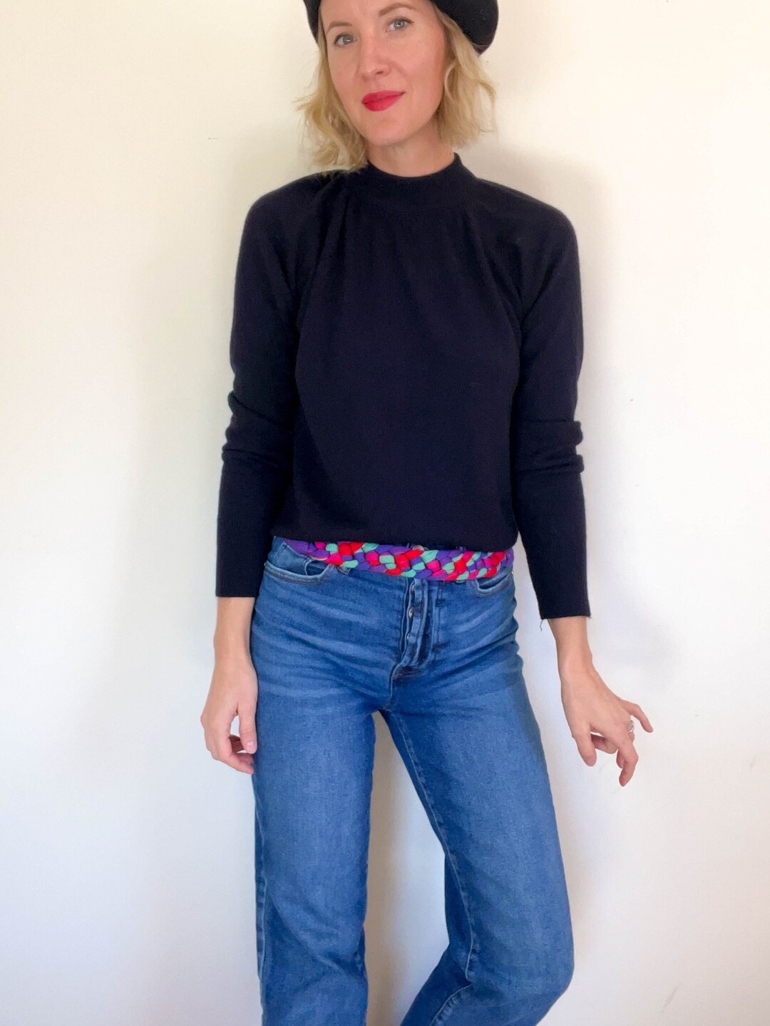 Vintage Mod-style Black Sweater / Mock Neck / Raglan Sleeve / Zip up ...