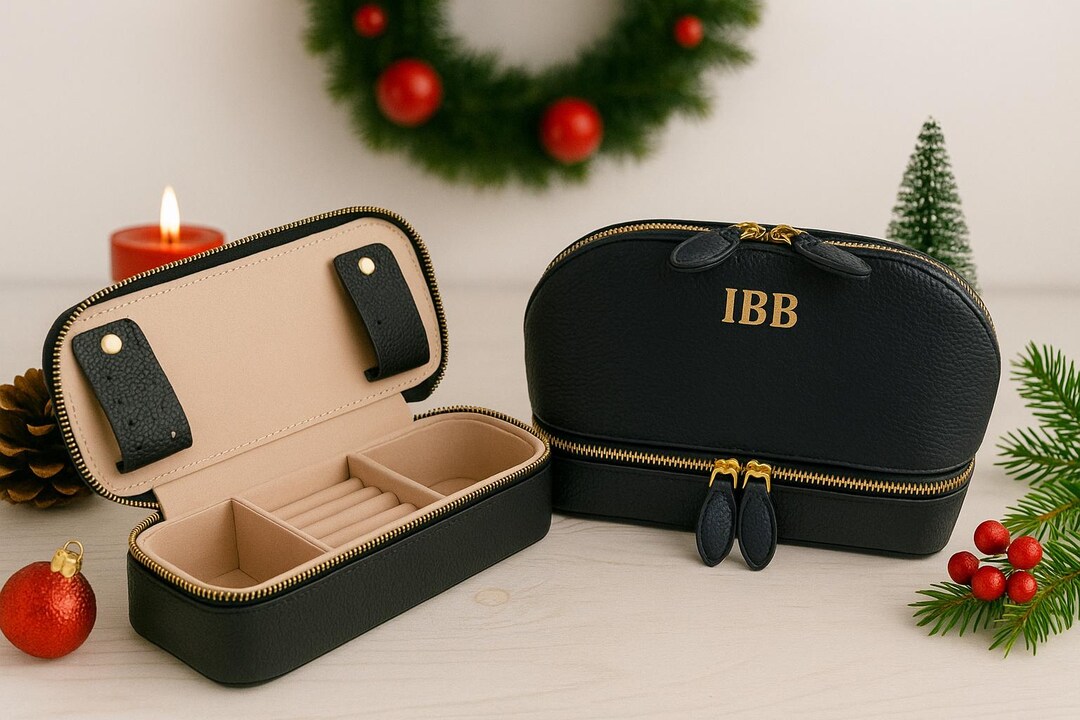 Personalized Black Vegan Leather Vanity Case: Monogram Travel Makeup ...