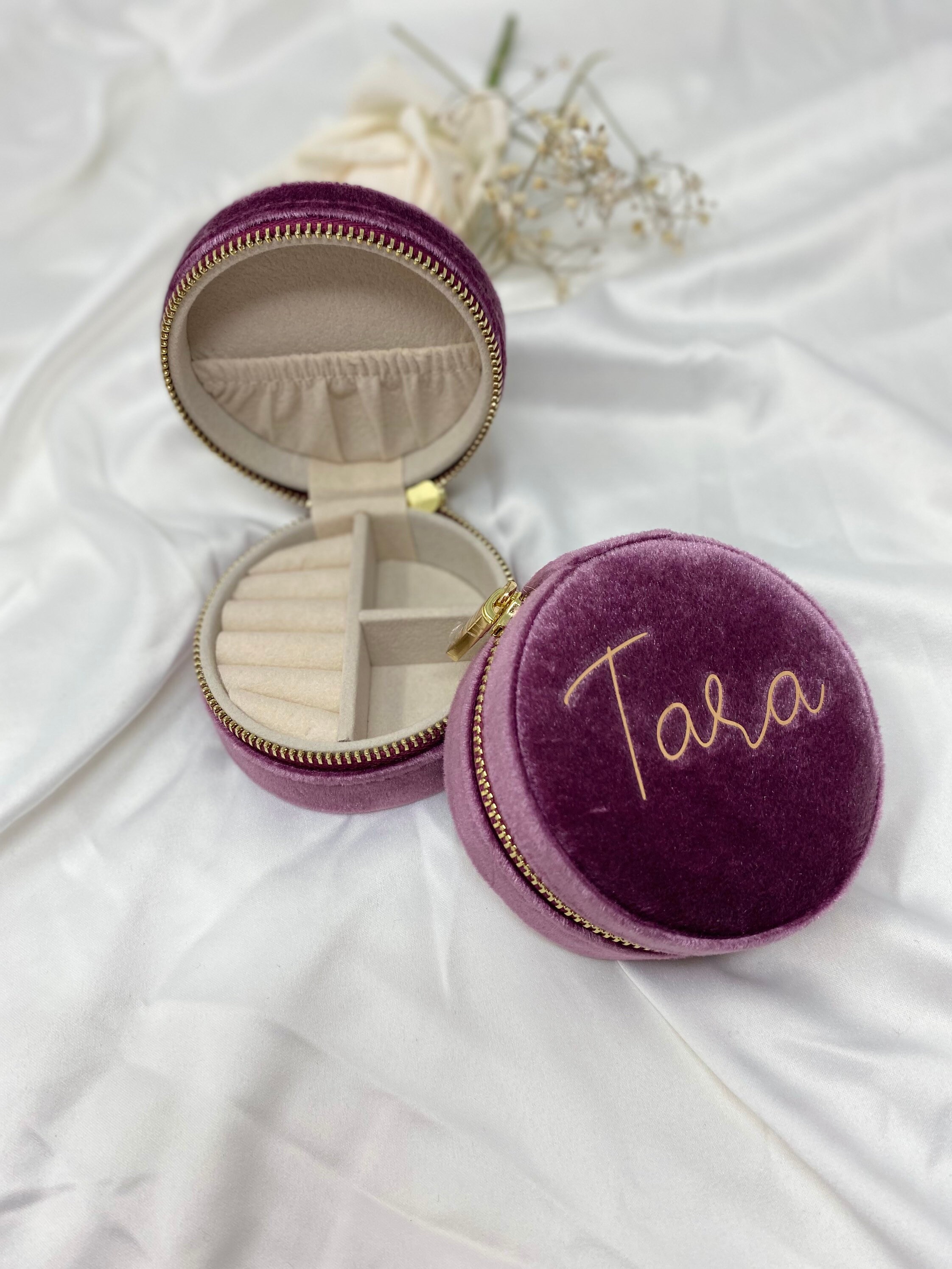 Personalized Round Velvet Jewelry Box Bridesmaid Gift Bride | Etsy