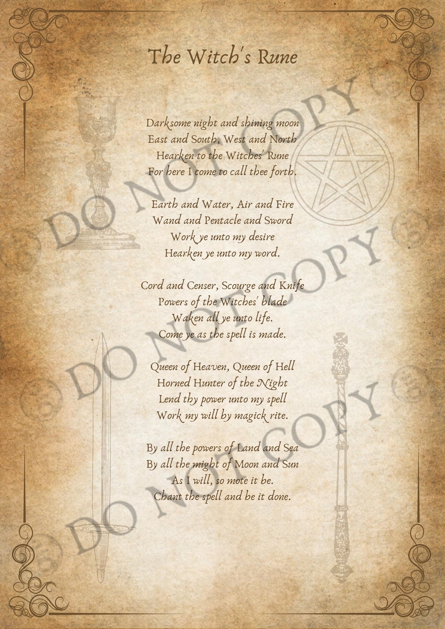 Wiccan Rede Threefold Law Charge of the Goddess | Etsy