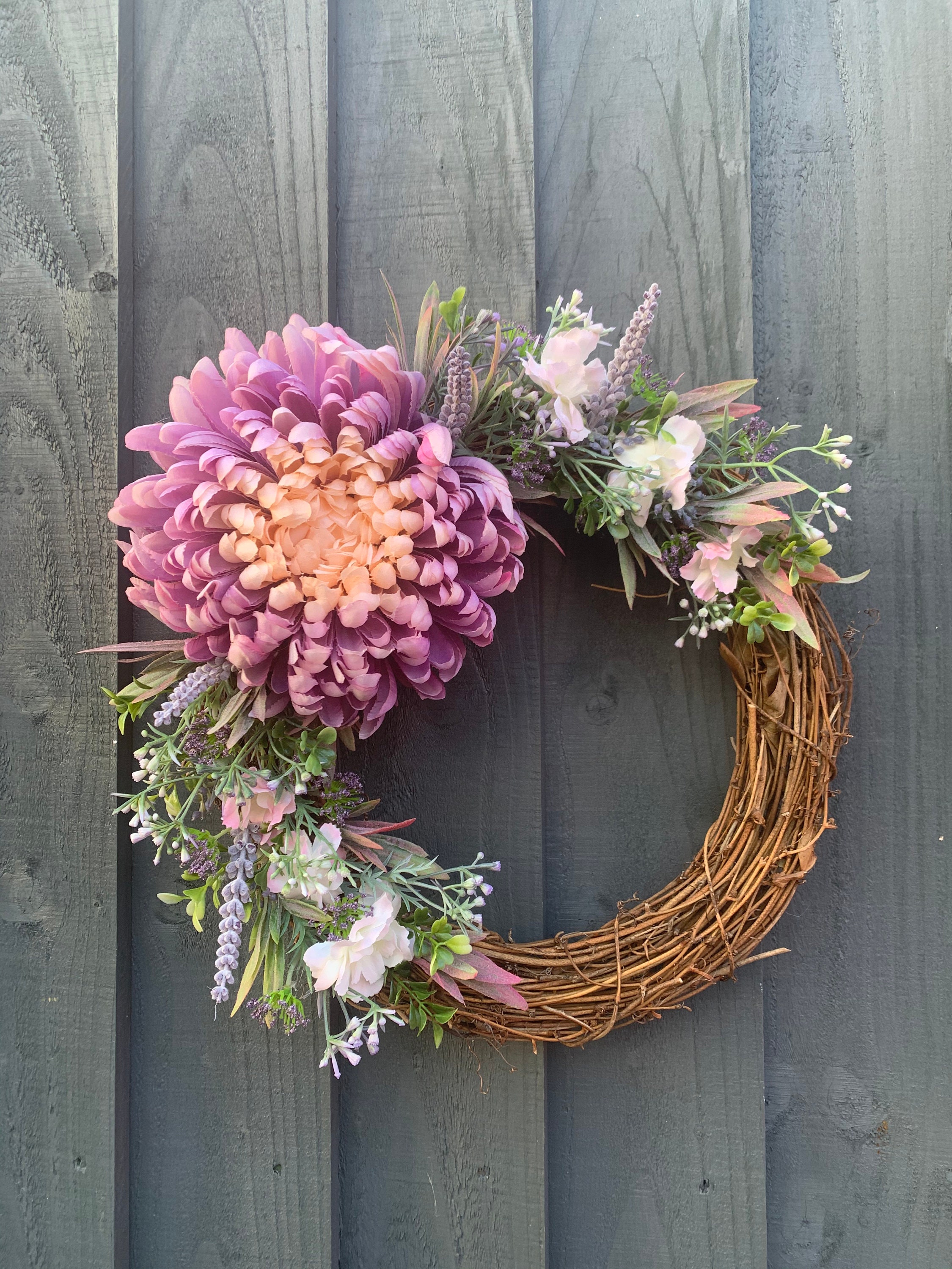 Spring chrysanthemum wreath with blossom spring meadow, for your front ...