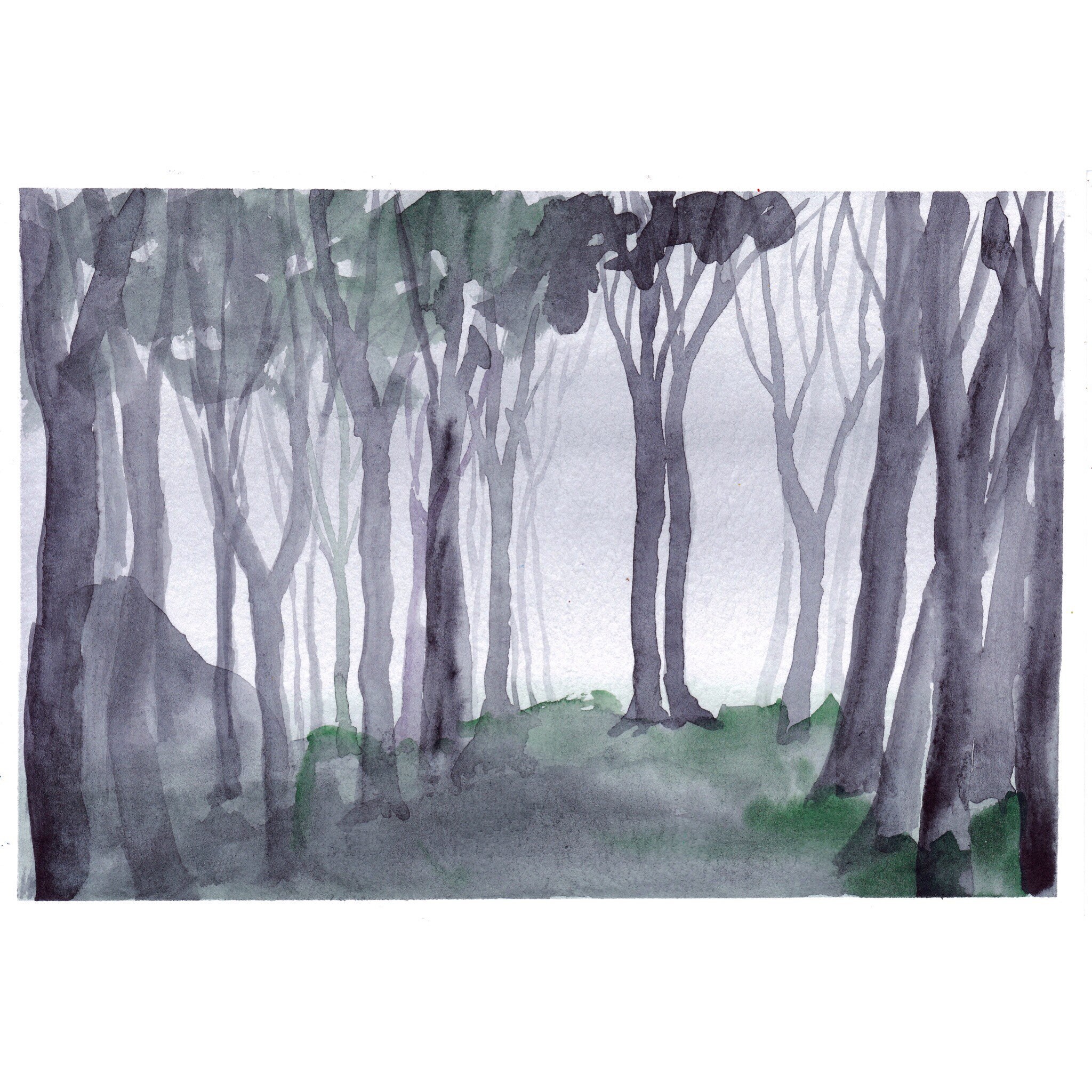 Forest and fog painting Original watercolor art Fog in the | Etsy