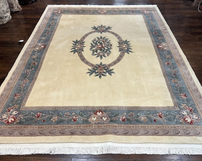 Beautiful Chinese 8' X 10' Floral Hand Knotted Wool Ivory Oriental Rug ...