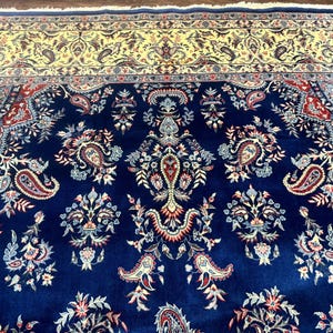 Sino Persian Kerman Rug 10x14, Blue and Beige, Floral Medallion, Fine ...
