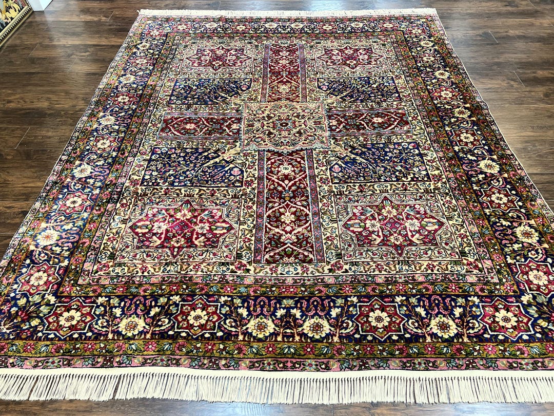 Persian Kirman Lavar Rug 8x9, Antique Persian Carpet, Colorful ...