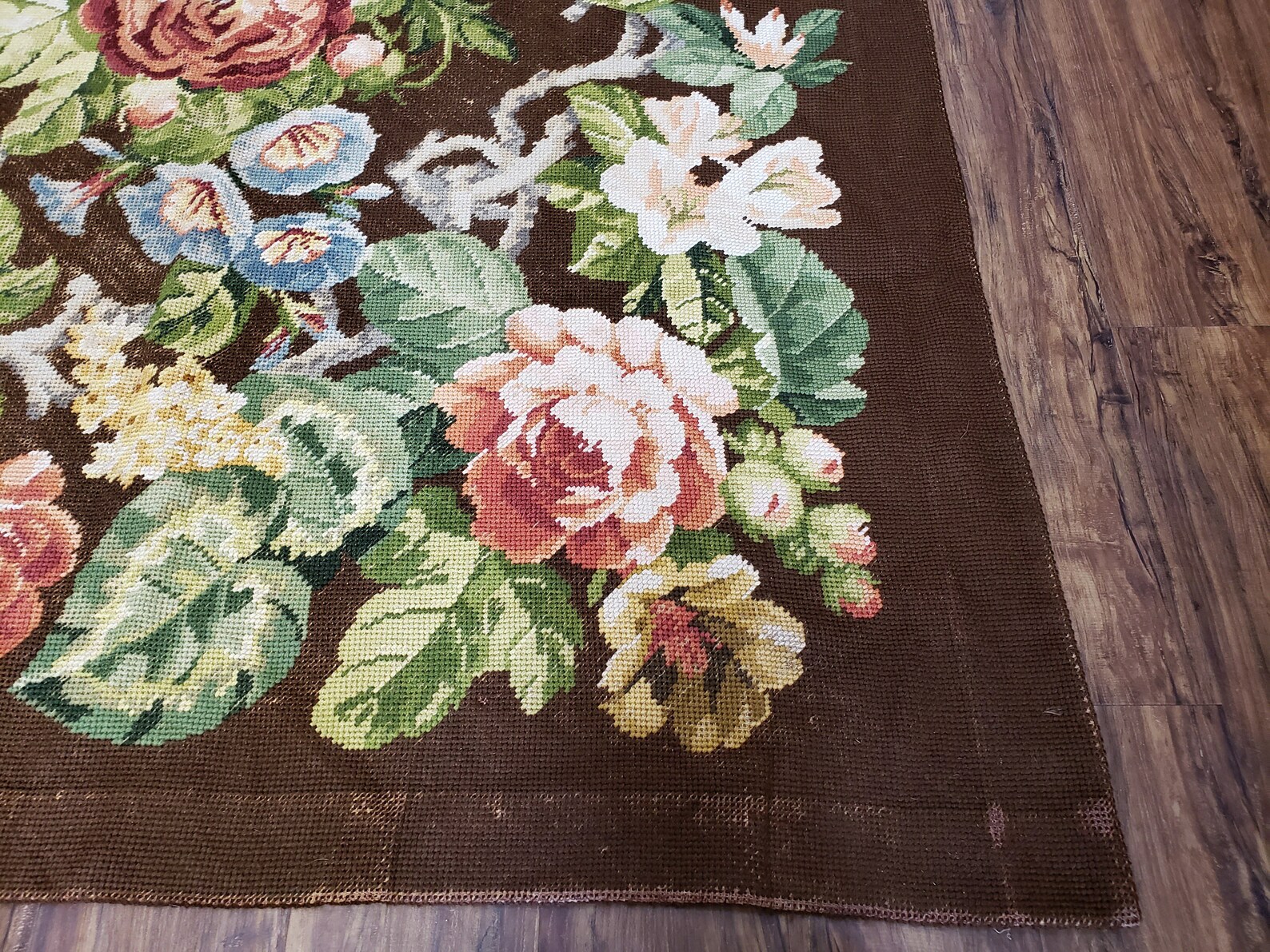 Floral Needlepoint Rug Medium Rug Vintage Area Rug Handmade - Etsy