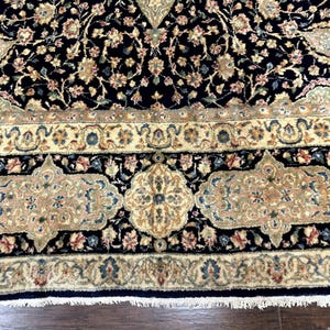 Large Persian Kerman Rug 10x14, Navy Blue and Beige, Floral Medallion ...