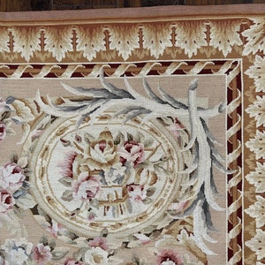 Aubusson Rug 9x12, Elegant Savonnerie Carpet 9 X 12 Ft, Beige Ivory Tan ...