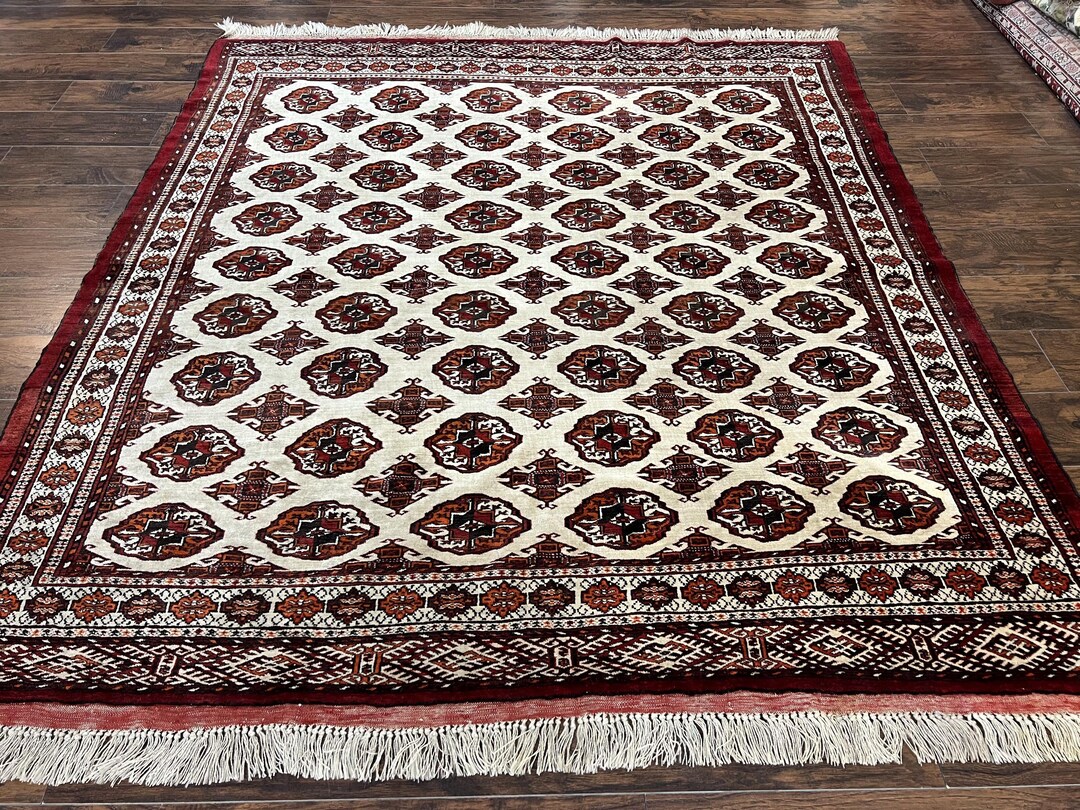 Persian Turkoman Rug 7x8, Almost Square Rare, Hand Knotted, Yamud ...