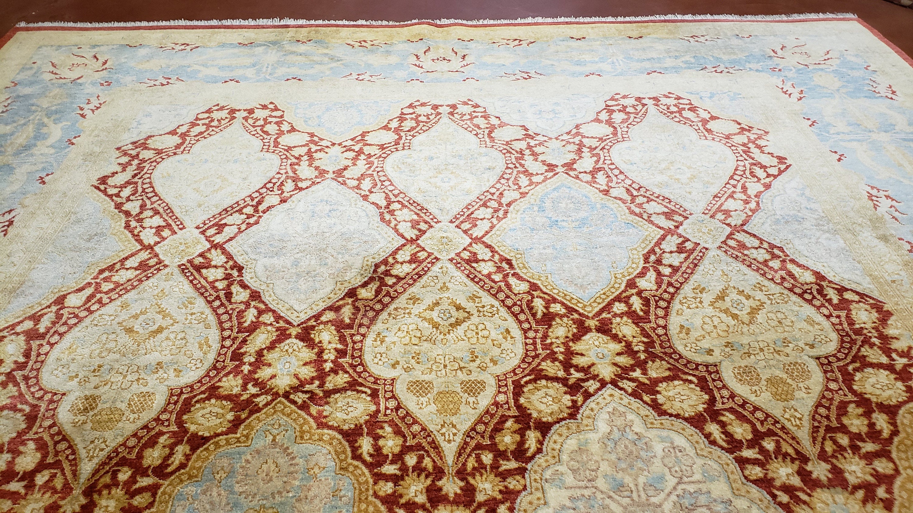 9x12 Peshawar Rug Pakistani Oriental Carpet Sky Blue and Red | Etsy