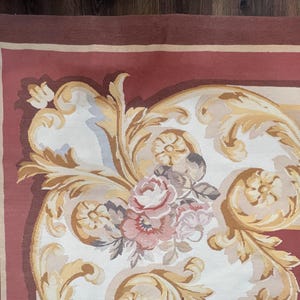 Aubusson Rug 9x12, Red Ivory Gold Tan, Handmade Hand Woven Aubusson ...