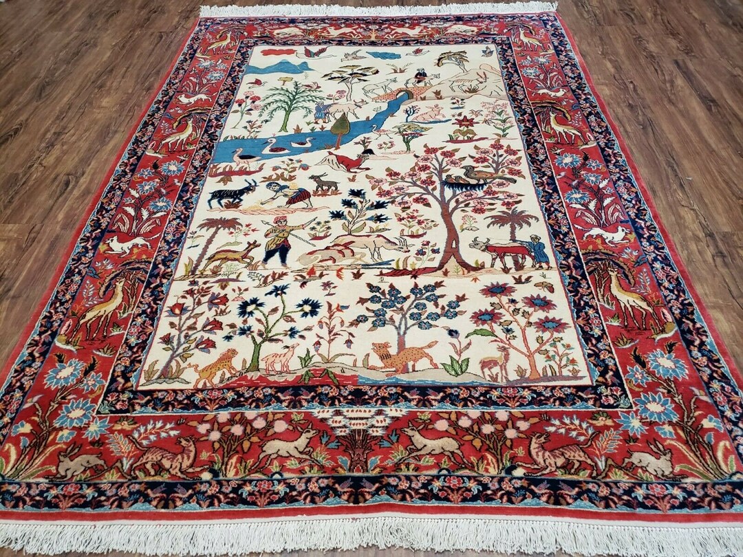 Antique Persian Rug 5x7, Animal and Human Pictorials, Hand Knotted Fine ...
