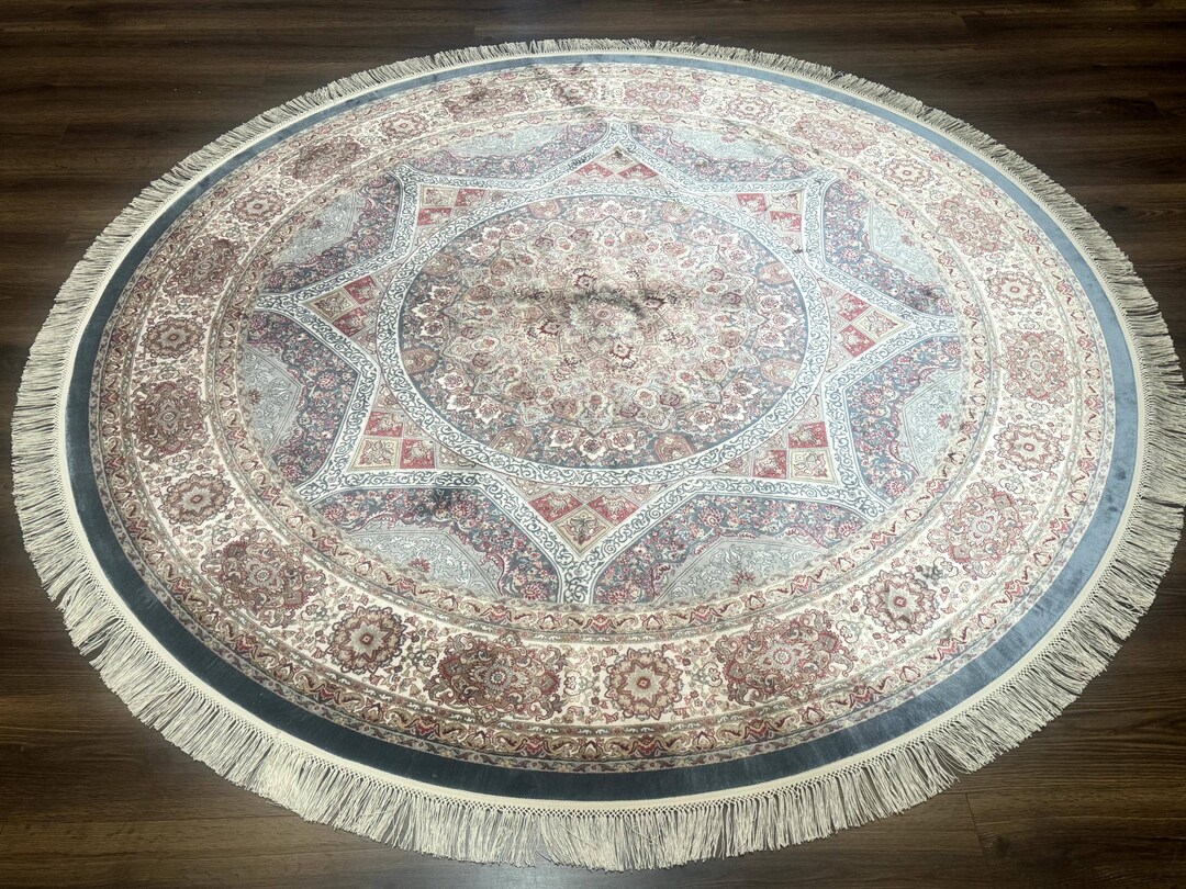 Round Silk Rug 6x6, Blue and Ivory, Turkish Silk Carpet, Bamboo Silk - Etsy