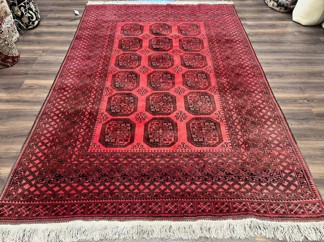 Afghan Turkoman Rug 7x10, Vintage Yamud Beshir Bokhara Carpet, Red and ...
