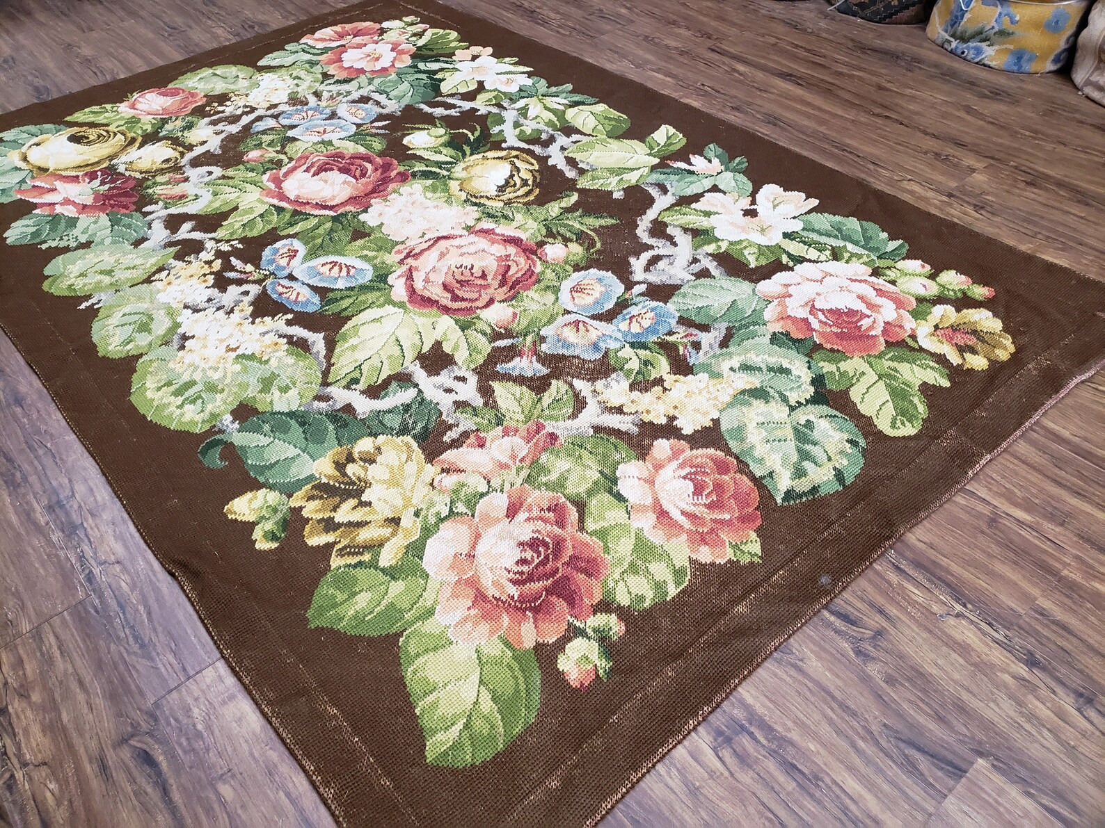 Floral Needlepoint Rug Medium Rug Vintage Area Rug Handmade - Etsy