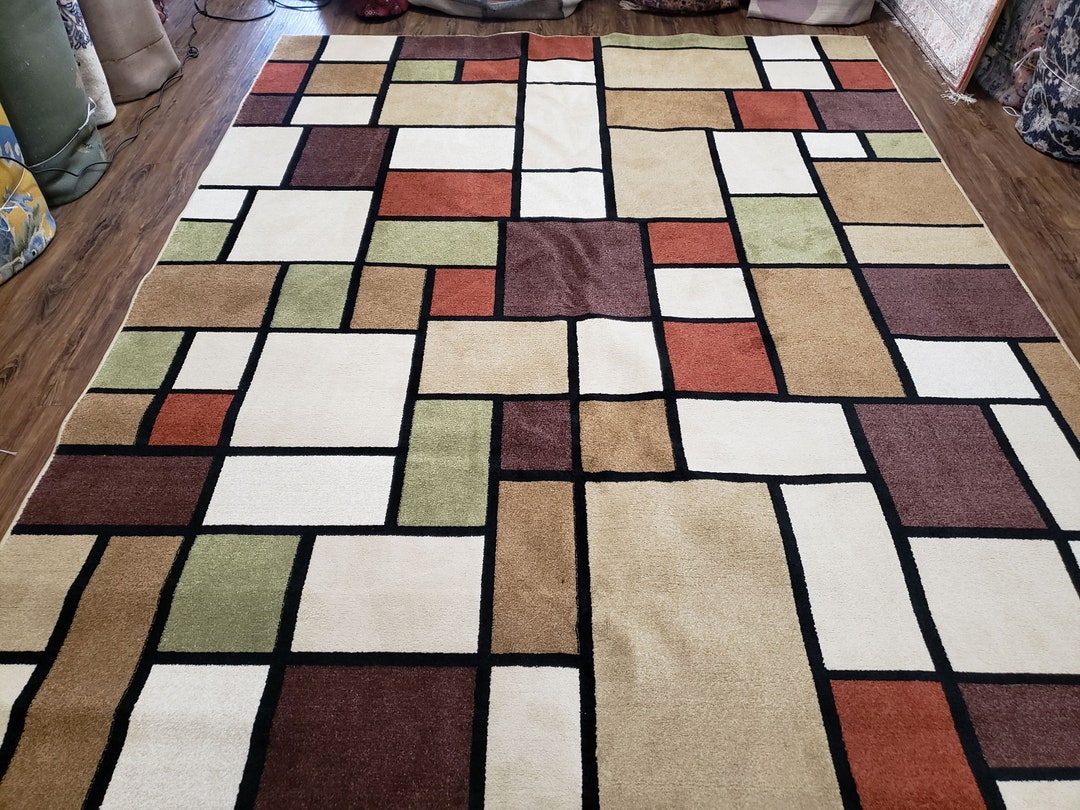 8x12 Modern Area Rug, Abstract Geometric Design 8 X 12 Area Carpet, Tan ...