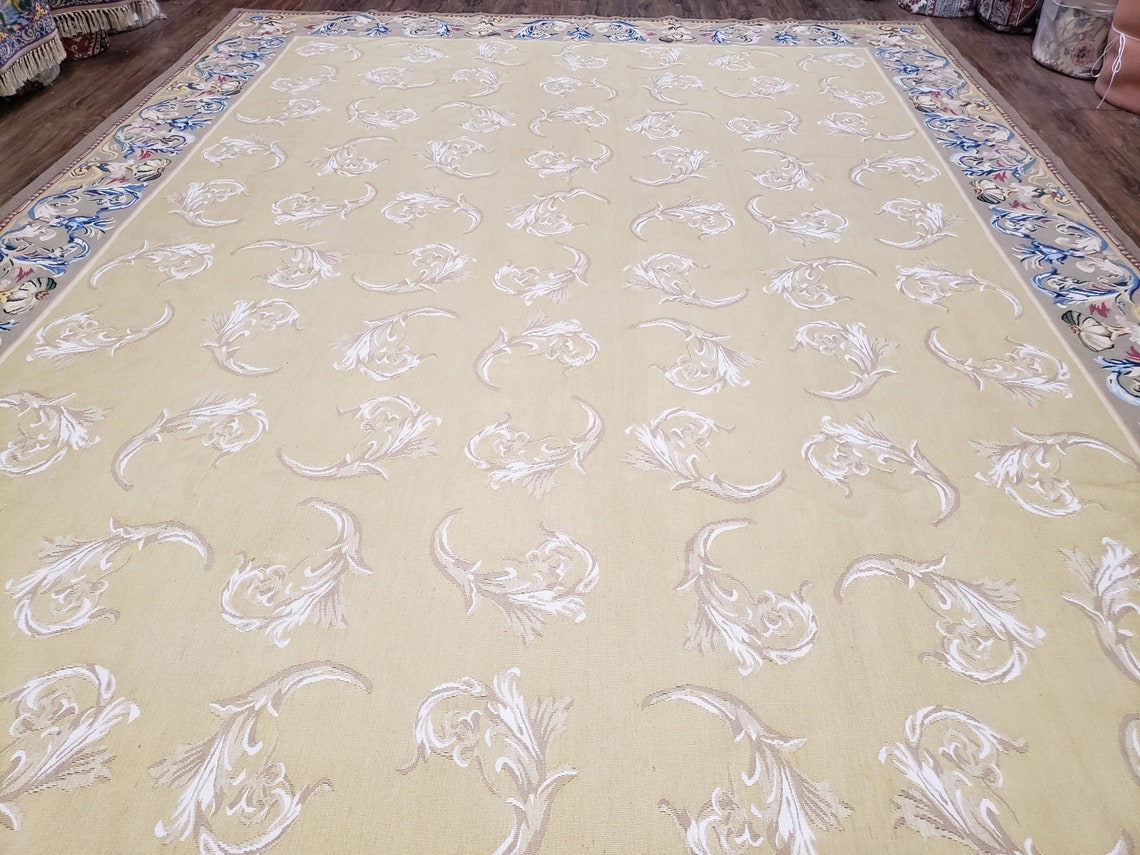 Vintage Aubusson Flatweave Area Rug 9x12 Aubusson Weave | Etsy