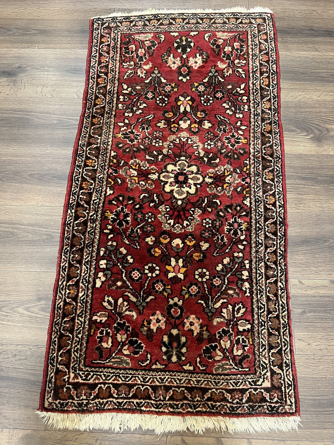 Small Persian Rug 2x4 Ft, Allover Floral Pattern, Red Black Cream, Hand ...