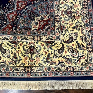 Sino Persian Kerman Rug 10x14, Blue and Beige, Floral Medallion, Fine ...
