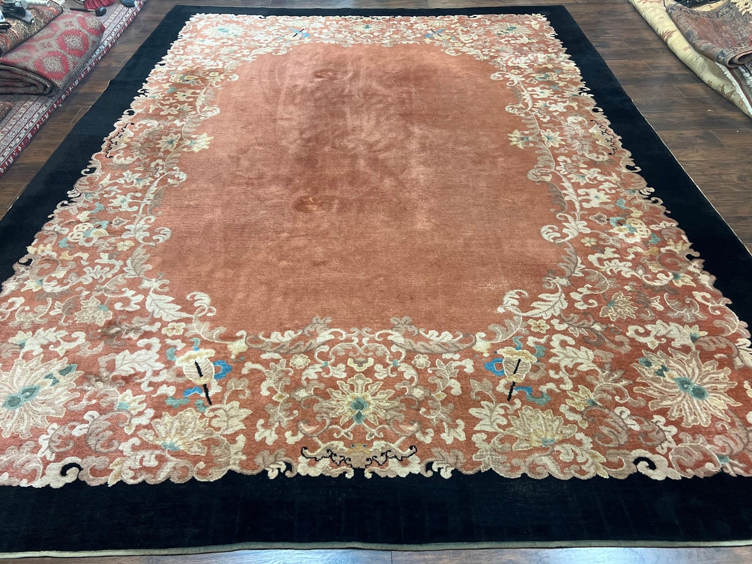 Large Chinese Wool Rug 10x14, Antique Chinese Peking Carpet, Asian ...