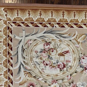 Aubusson Rug 9x12, Elegant Savonnerie Carpet 9 X 12 Ft, Beige Ivory Tan ...