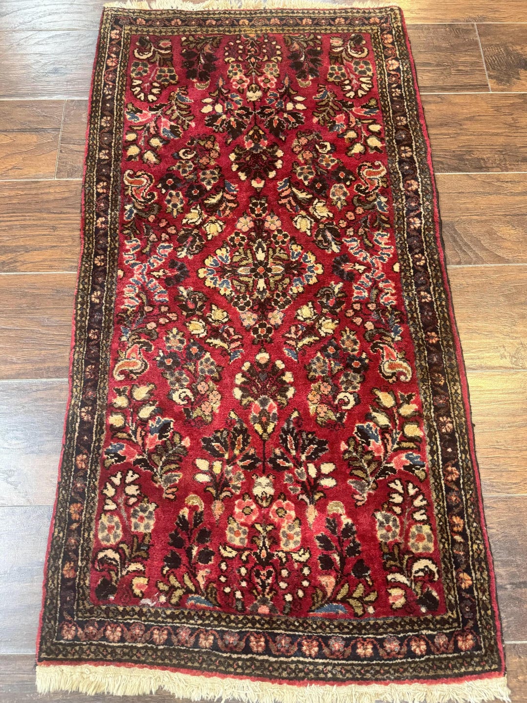 Small Persian Sarouk Rug 2x4, Floral, Red Hand Knotted Wool Traditional ...