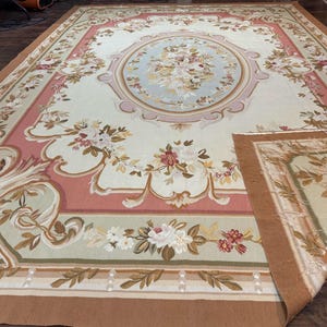French Aubusson Rug 10x14, Vintage Flatweave European Handmade Carpet ...
