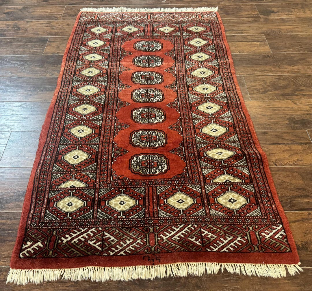 Red Pakistani Turkoman Rug 3x5, Bokhara Design, Vintage, Signed - Etsy