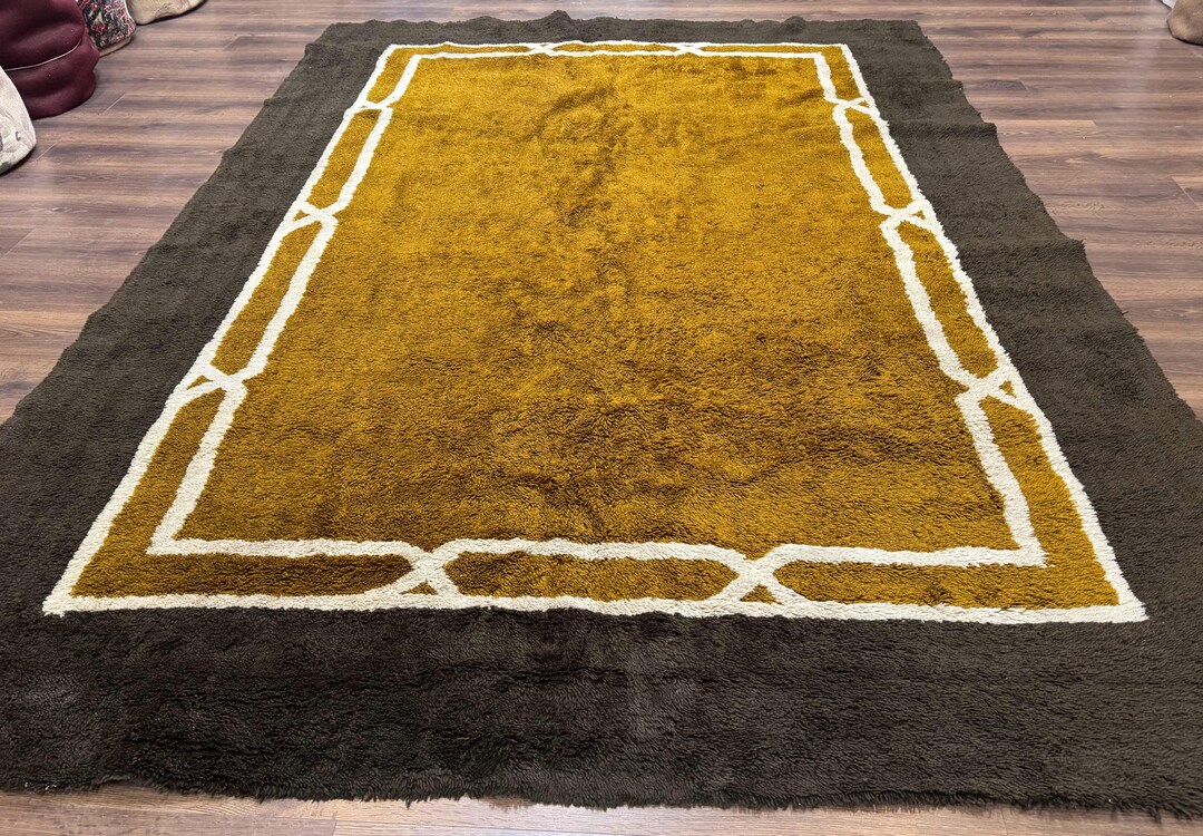 Mid Century Shag Rug 8x11, Large Vintage Shag Rug, Open Field, European ...