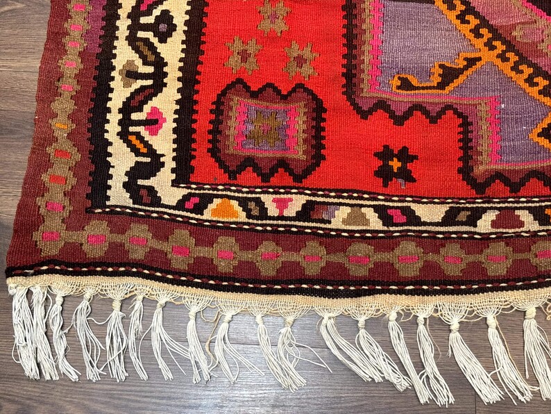 Persian Kurdish Zarand Kilim Rug 5x9, Red, Geometric Medallions, Wide ...
