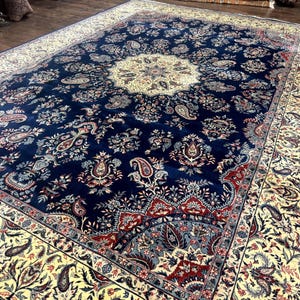 Sino Persian Kerman Rug 10x14, Blue and Beige, Floral Medallion, Fine ...