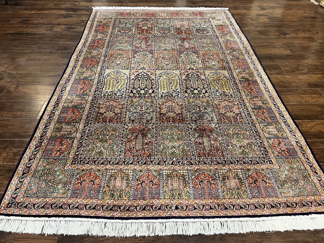 Silk Indian Kashmiri Rug, Panel Design, Multicolor, Indo Persian Rug ...
